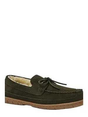 LANDS' END Fuzzy-lined Moccasin Slippers - Forest Moss Green