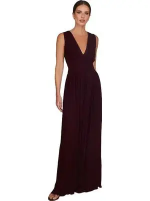 SIX STORIES Pleated Plunge Maxi Dress - Wine