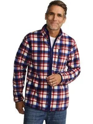 LANDS' END Full Zip High Pile Fleece Jacket - Navy/bourbon Plaid