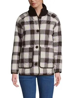 LANDS' END Reversible Mixed Media Long Jacket - Rich Coffee/brown Check