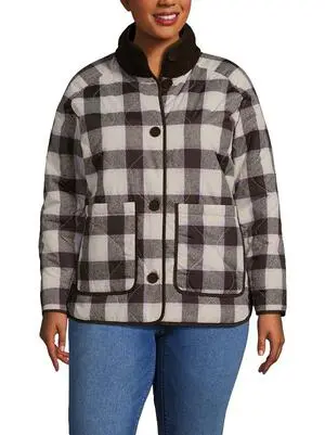 LANDS' END Reversible Mixed Media Long Jacket - Rich Coffee/brown Check