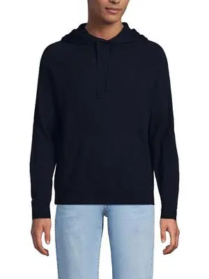 LANDS' END Long Sleeve Washable Merino Pullover Hoodie - Radiant Navy
