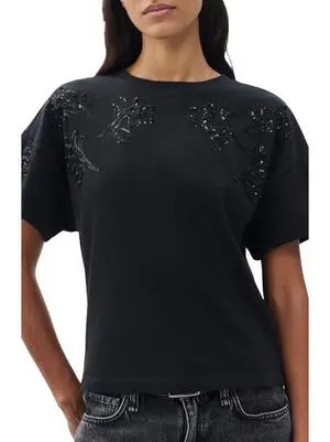 Rag & Bone Kelly Beaded Floral Boxy T-shirt - Black