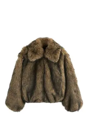 NEXT Faux Fur Zip-up Jacket - Neutral