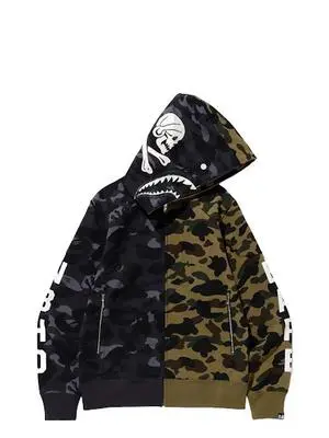 A BATHING APE BAPE X Neighborhood Split Camo Shark Full Zip Hoodie Black/green