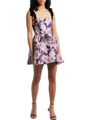 LUCY PARIS Natalie Brocade Cocktail Mini Dress - Lavender Floral