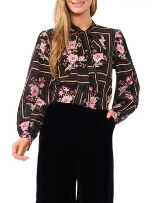 Ted Baker London Alba Floral Tie Neck Blouse - Rich Black