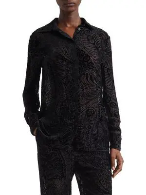 Etro Paisley Devoré Velvet Button-up Shirt - Printed Black Base