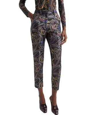 Etro Paisley Jacquard Crop Pants - Multicolor Black Base