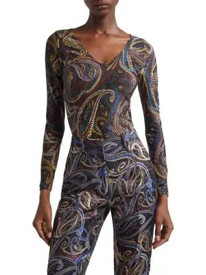 Etro Metallic Paisley Jersey Top - Printed Black Base