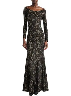 Etro Long Sleeve Metallic Paisley Chenille Gown - Oro