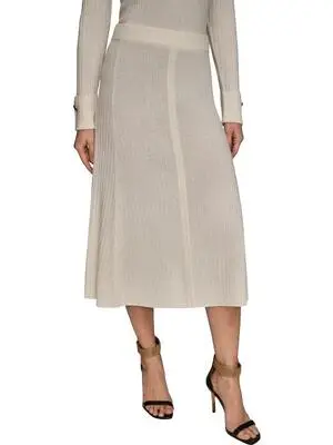 Donna Karan New York Ribbed A-line Midi Skirt - Cream