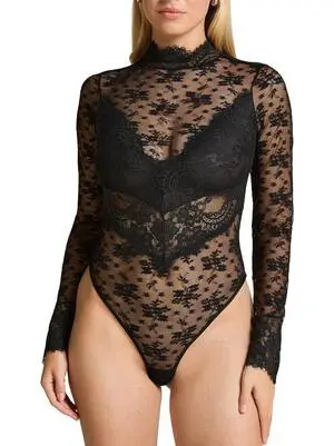 Hunkemoller Jude Lace & Mesh Bodysuit - Caviar