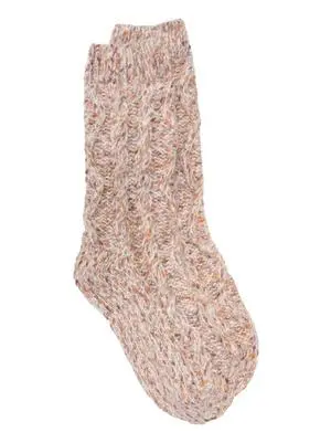 MUK LUKS Cable Knit Crew Socks - Oat