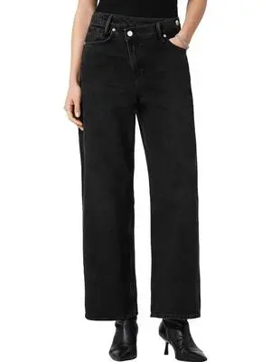 ALLSAINTS Aki Crossover Wide Leg Jeans - Washed Black