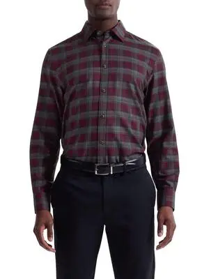 Bugatchi Karl Shaped Fit Plaid Cotton & Cashmere Button-up Shirt - Burgundy