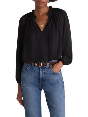 Madewell Long-sleeve Tie-neck Top - Jet Black