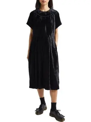 Comme Des Garçons Pleated Crushed Velvet A-line Dress - Black