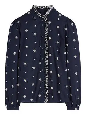 Boden Floral Embroidered Button-up Shirt - Navy Broderie