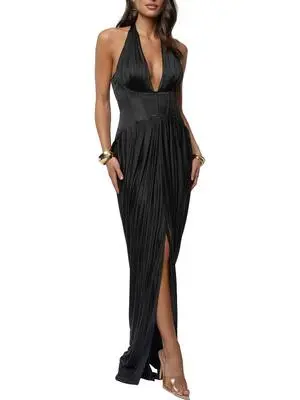 JLUXLABEL Drape & Destiny Halter Dress Black