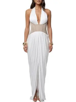 JLUXLABEL Drape & Destiny Halter Dress Ivory