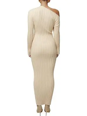 JLUXLABEL Ribbed One-shoulder Maxi Dress - Ivory