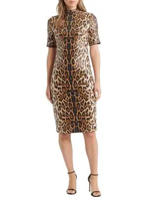 Anne Klein Sequin Leopard Sheath Dress - Brown/anne Black