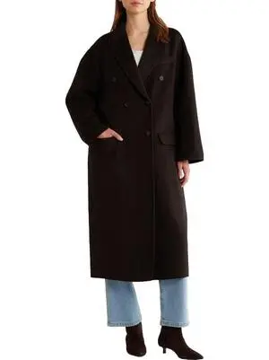 REISS Double-breasted Wool-blend Coat - Chocolate Brown