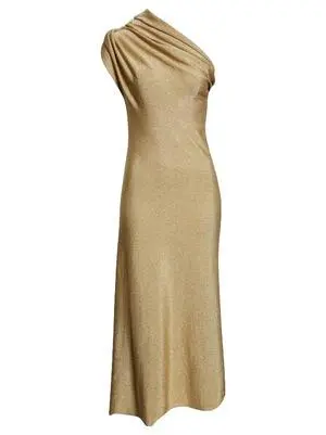 Khaite Coast Metallic Knit One-shoulder Dress - Gold