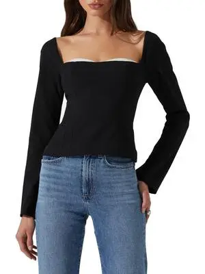 Astr The Label Whitley Long-sleeve Square Neck Top - Black White