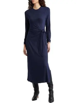 Hugo Boss Side Tie Long Sleeve Midi Dress - Dark Blue