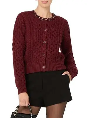 Astr The Label Cathryn Embellished Cardigan - Wine