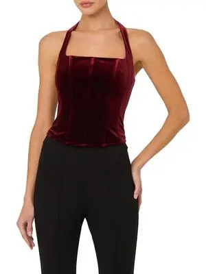 Astr The Label Jacy Velvet Halter Top - Wine
