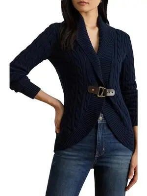 Ralph Lauren Buckle Cable Stitch Cotton Cardigan - Lauren Navy