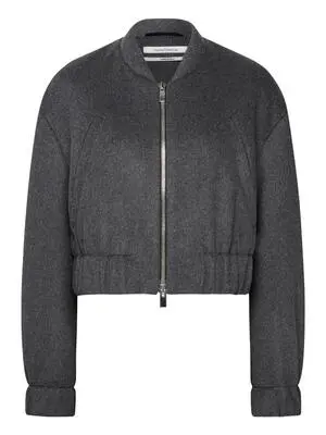 Another Tomorrow Cropped Bomber Jacket - Grey Melange