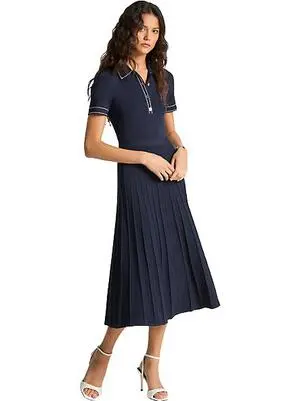 Michael Kors Stretch Knit Polo Midi Dress - Blue