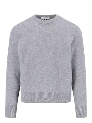 Thom Browne Crewneck Sweater With Tricolor Band - Gray