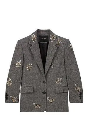 Maje Sequin-embellished Woven Blazer - Grey