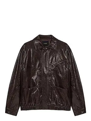 Maje Cracked Relaxed-fit Faux-leather Jacket - Dark Brown