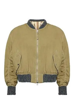 STORY MFG. Cotton Bomber Jacket With Knitted Trims - Olive