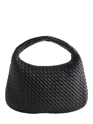 Bottega Veneta Veneta Medium Leather Hobo Bag - Black Brass