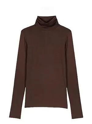 Maje Roll-neck Jersey Top - Dark Brown