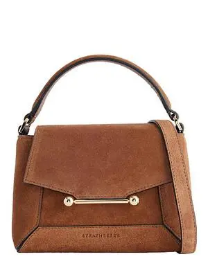 Strathberry Mosaic Nano Suede Top Handle Bag - Tan