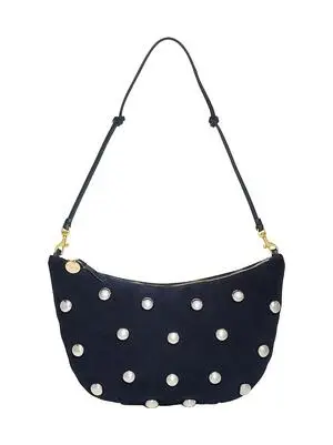 Clare V. Lune Small Studded Suede Shoulder Bag - Navy