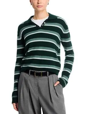 LESET Zoe Stripe Polo Sweater - Forest Stripe