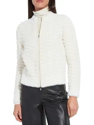 Lyssé Ivanna Zip Crewneck Cardigan Sweater - Snow White