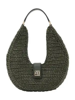 ANINE BING Lou Monogram Crocheted Shoulder Bag - Military Green