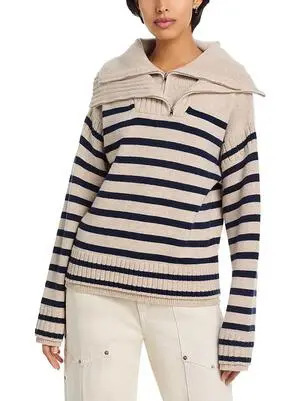 Rag & Bone Ilaria Stripe Half Zip Wool Sweater - Oat