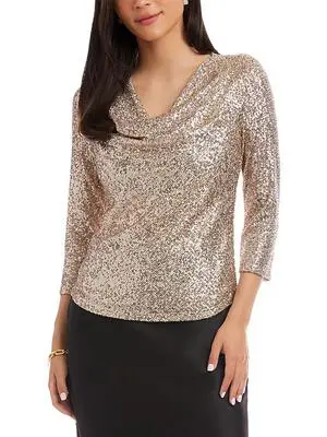 Karen Kane Three Quarter Sleeve Sequin Top - Champagne