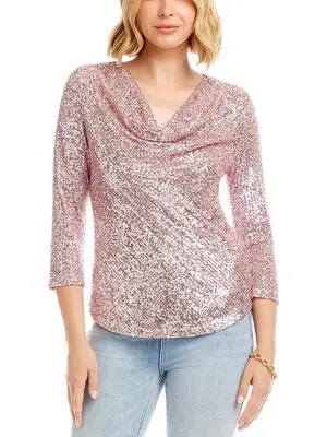 Karen Kane Three Quarter Sleeve Sequin Top - Pink